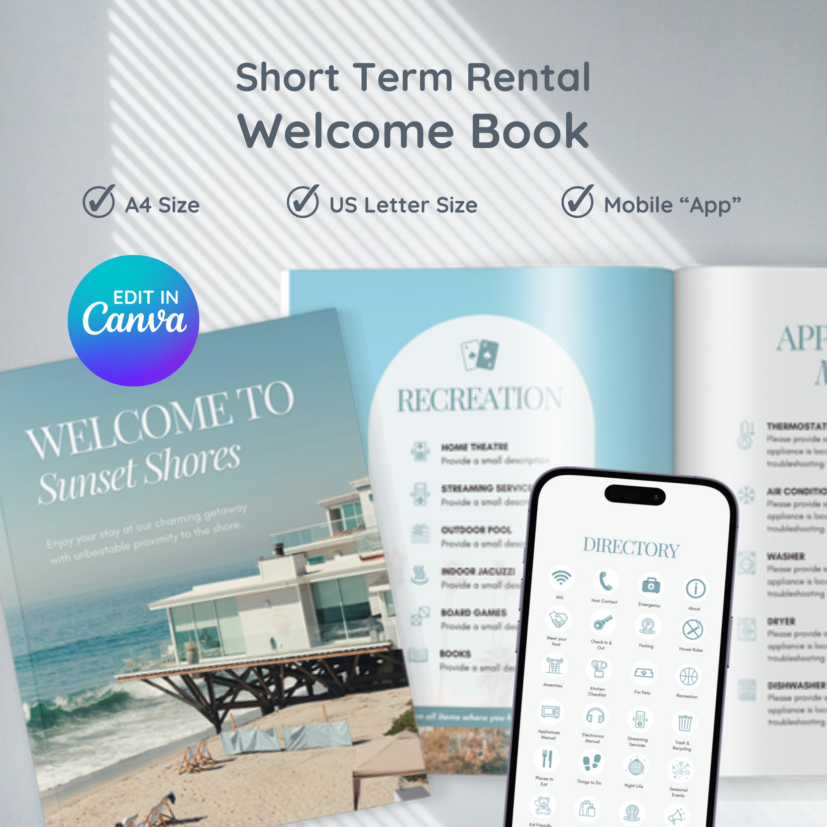 Short Term Rental Coastal Theme Welcome Book Template – Memo Lane
